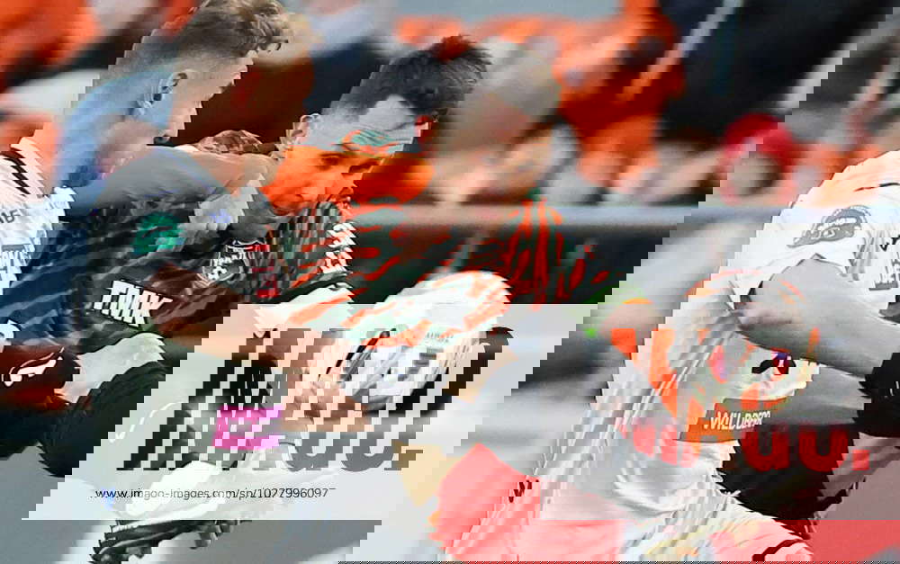 RUSSIA, YEKATERINBURG - APRIL 15, 2023: CSKA s Fedor Chalov (L) and Ural s Denis Kulakov are in