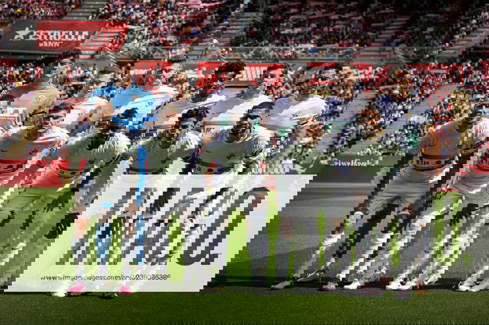 Elche CF line up during a La Liga Santander match between Girona FC and ...