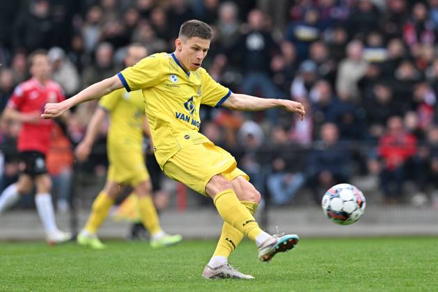 Beveren s David Hrncar pictured in action during a soccer match between ...