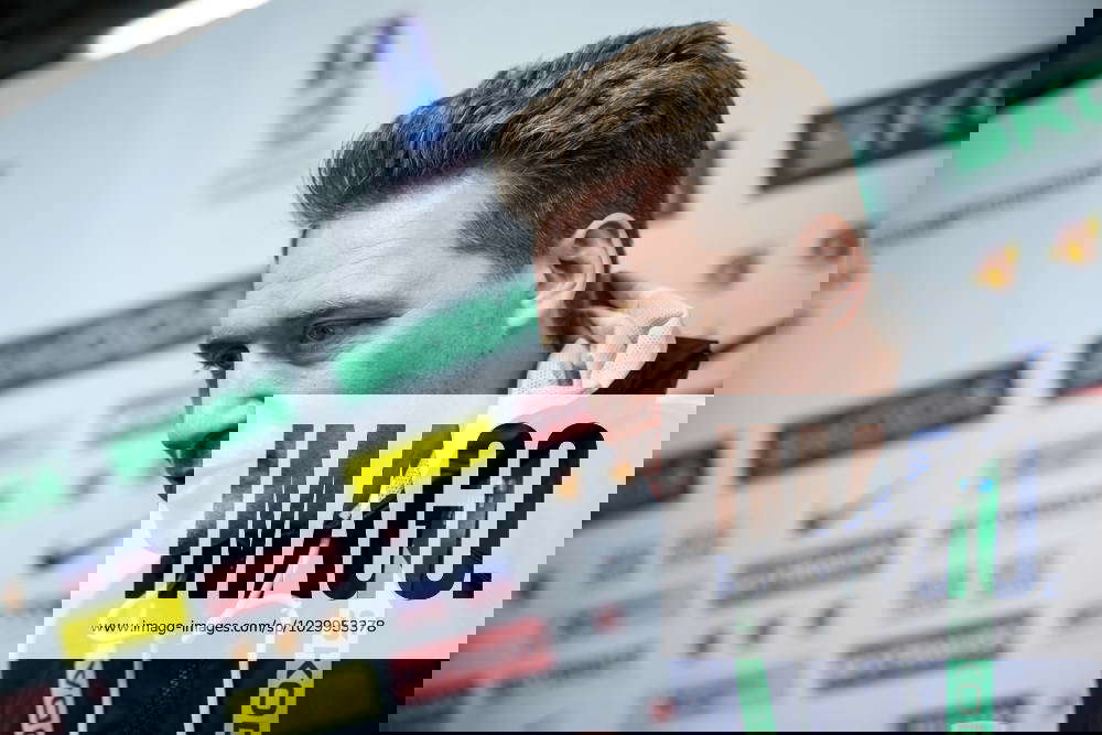 230516 Head coach Sam Hallam of Sweden in the mixed zone during 2023 ...