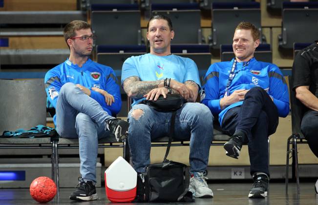 Coach Jaron Siewert, Sports Director Stefan Kretzschmar Sports Handball ...