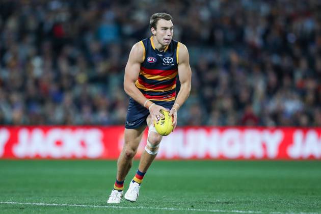 AFL CROWS EAGLES, Riley Thilthorpe of the Crows and Bailey J. Williams ...