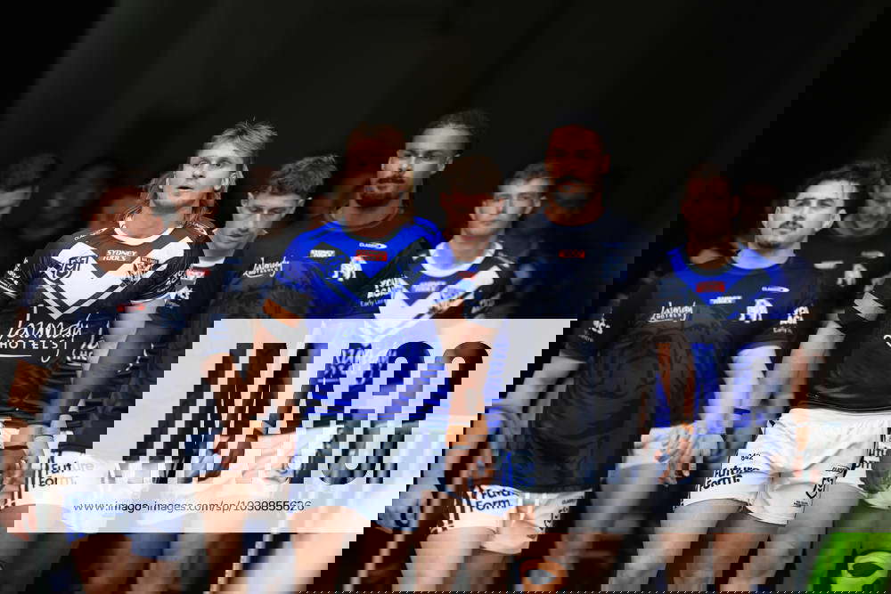 NRL BULLDOGS EELS, Jacob Preston of the Bulldogs enters the pitch with ...