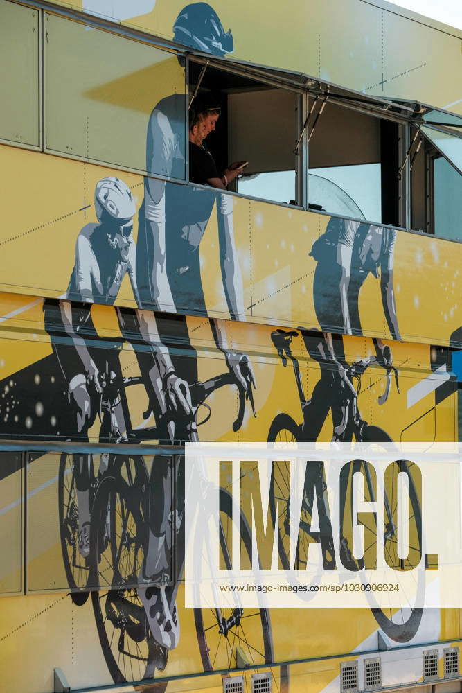 Tour De France Enthusiasts Line The Roadsides Yellow control station ...