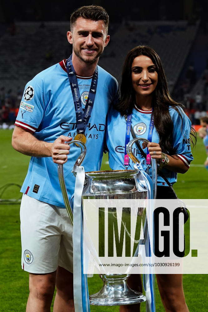 Aymeric Laporte of Manchester City and his girlfriend Sara Botello hold ...
