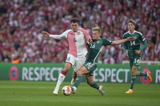 June 16 2023: Andreas Christensen and Isaac Price battle for the ball ...