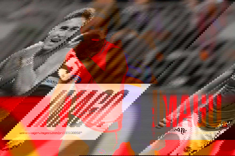 AFL DOCKERS BOMBERS, Matt Guelfi of the Bombers celebrates after ...