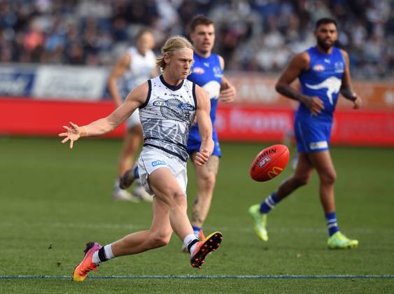 AFL CATS KANGAROOS, Oliver Dempsey of the Cats is seen in action during ...