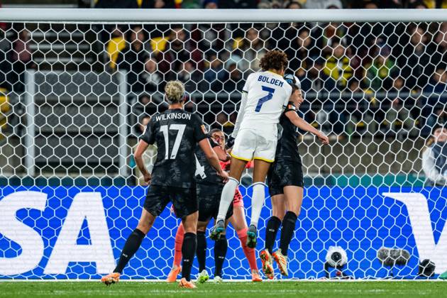 Sarina Bolden of the Philippines scores 0 1 behind goalkeeper Victoria ...