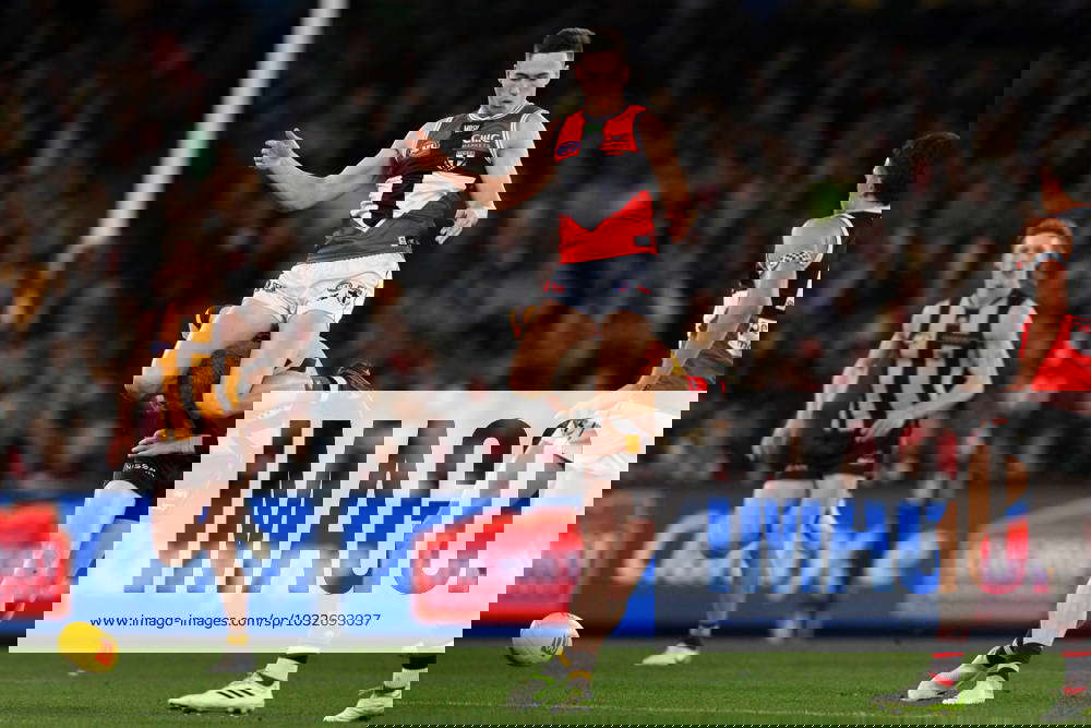 AFL HAWKS SAINTS, Cooper Sharman of the Saints jumps for a mark over ...