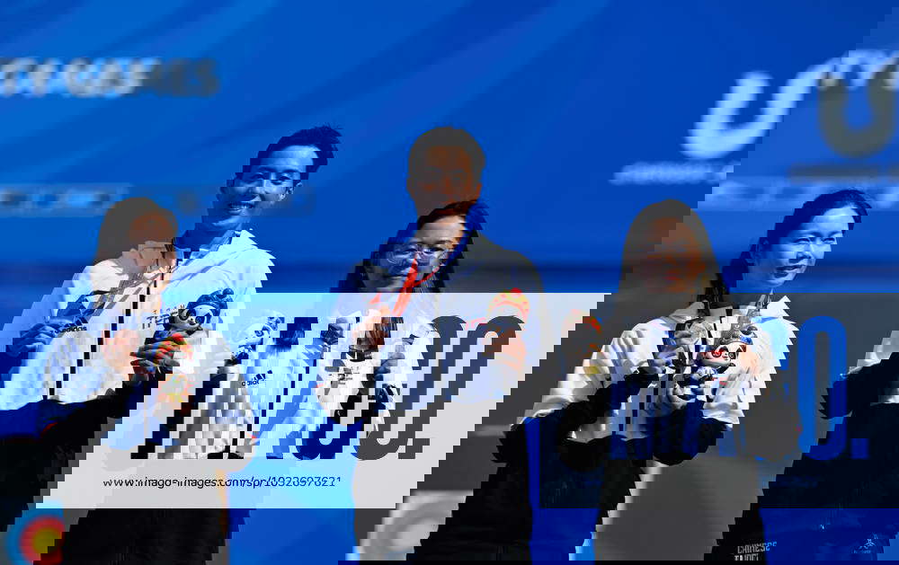 (230730) -- CHENGDU, July 30, 2023 -- Bronze medalists Hsu Yen-hua, Lin Ming-ching and Lo Yi-hsuan