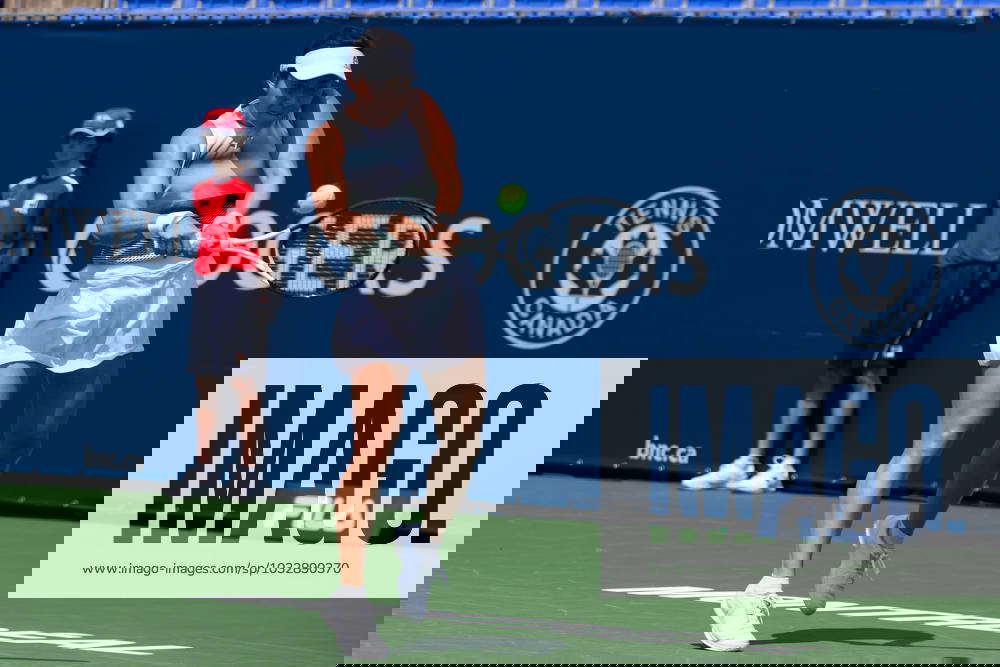 August 05, 2023: Carol Zhao of Canada hits a backhand during the WTA ...