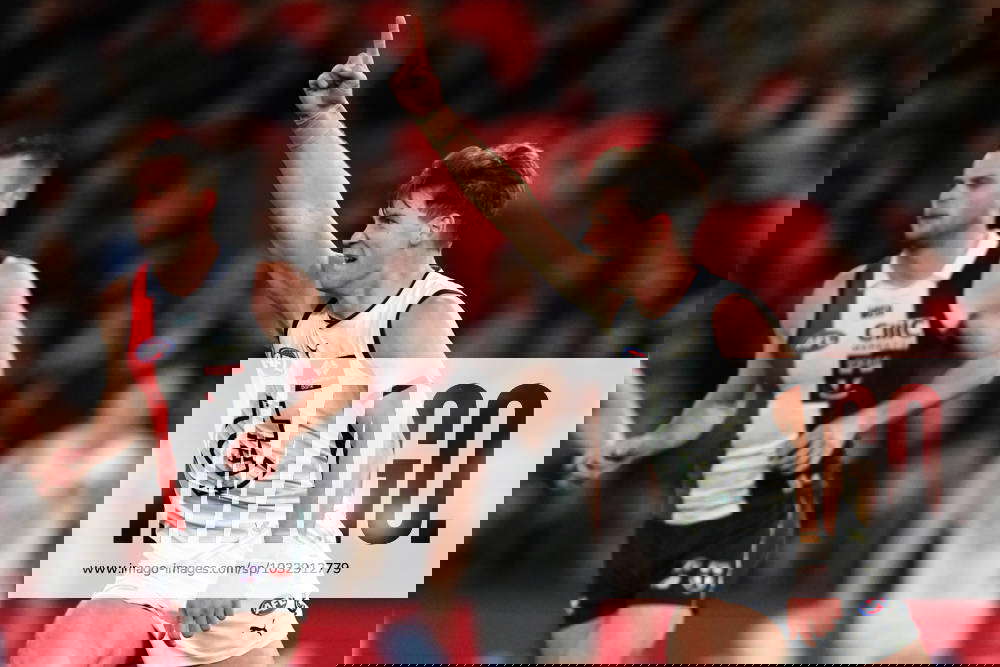 AFL SAINTS BLUES, Paddy Dow of the Blues celebrates a goal during the ...