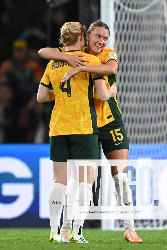 WWC23 AUSTRALIA DENMARK, Clare Hunt of the Matildas (right) celebrates ...