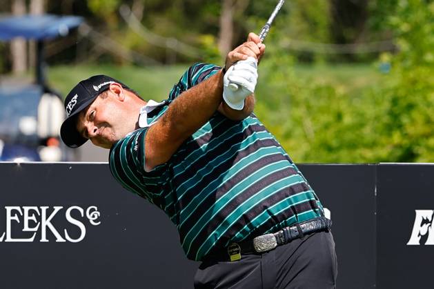 BEDMINSTER, NJ - AUGUST 09: Patrick Reed of Aces tees off at the 15th ...