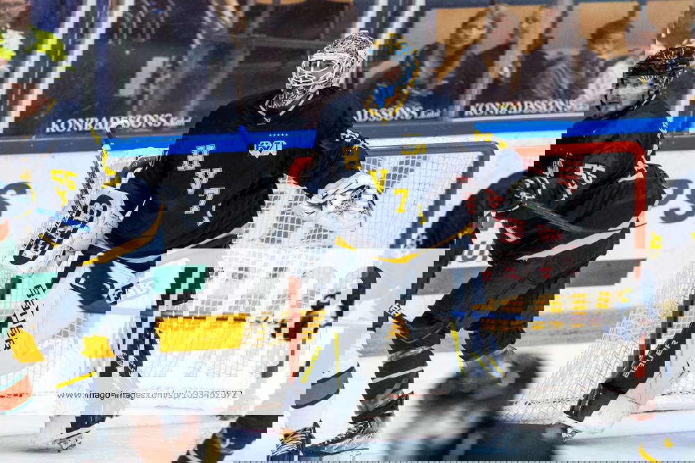 HV71s goalkeeper Joni Ortio during the ice hockey training match between HV71 and Frölunda on in