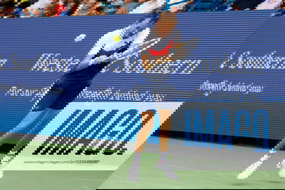 CINCINNATI, OH - AUGUST 17: Daniil Medvedev of Russia hits a backhand ...