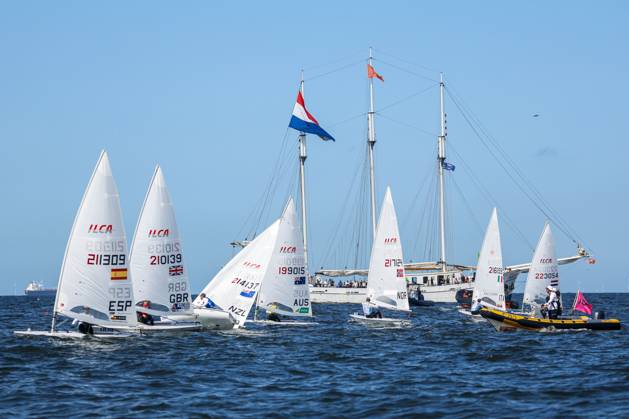 SCHEVENINGEN - Boats at the start during the ILCA 7 medal race on the ...