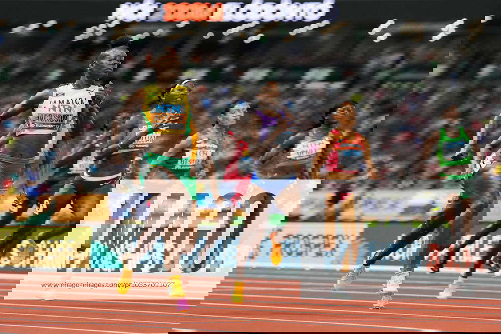 BUDAPEST, Aug. 25, 2023 -- Shericka Jackson of Jamaica competes during ...