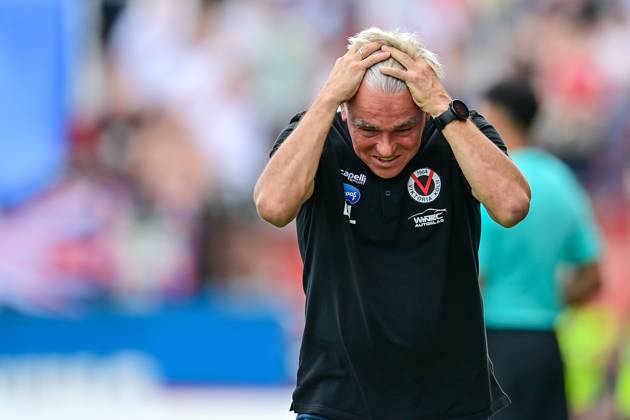 Coach Olaf Janssen Viktoria Cologne looking disappointed ...