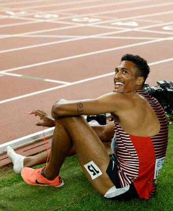 BUDAPEST, Aug. 27, 2023 -- Pierce LePage of Canada reacts after the ...