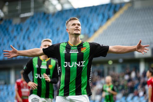 240303 GAIS Alexander Ahl Holmström celebrates after scoring a goal ...