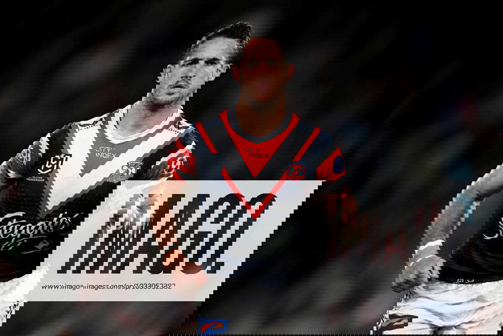 NRL RABBITOHS ROOSTERS, Nat Butcher of the Roosters during the warm up ...