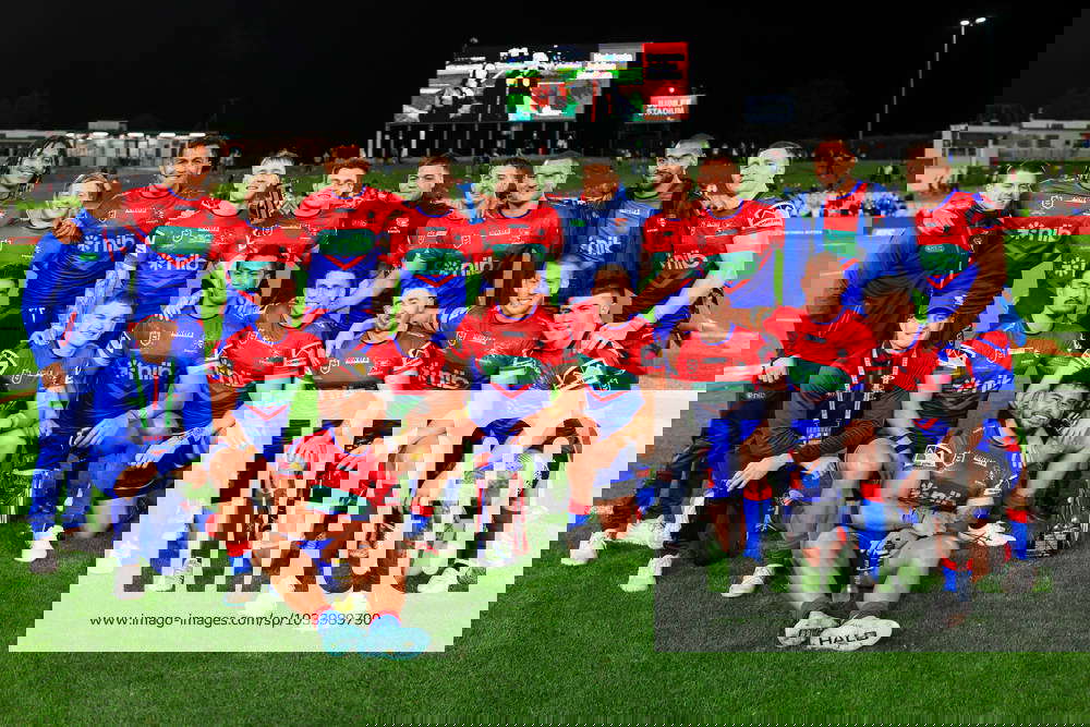 NRL DRAGONS KNIGHTS, Knights pose for a team photo after their win in ...