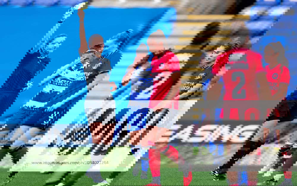 Referee Melissa Burgin awards Mia Ross (4 Charlton Athletic) a yellow ...