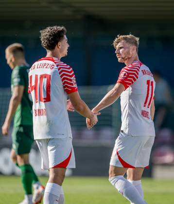 Leipzigs Timo Werner goal celebration with Aris Bayindir football test ...