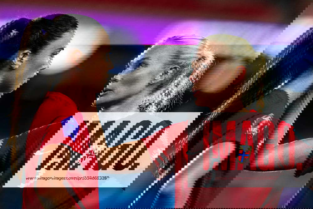 Ingrid Syrstad Engen and Guro Bergsvand of Norway after the UEFA Women ...