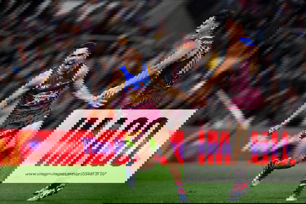 AFL LIONS BLUES, Charlie Cameron and Cam Rayner of the Lions celebrate ...