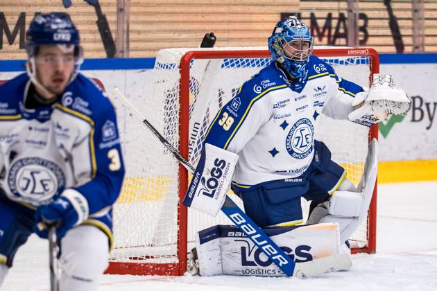 231003 Leksands goalkeeper Filip Larsson during the SHL ice hockey match between MoDo and Leksand