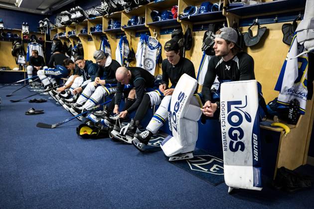 240224 Leksands goalkeeper Filip Larsson and Luleas Pontus Andreasson ...