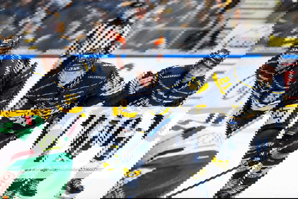 231012 HV71s Mikael Seppälä, Oskar Stal Lyrenäs and Mattias Tedenby during the SHL ice hockey