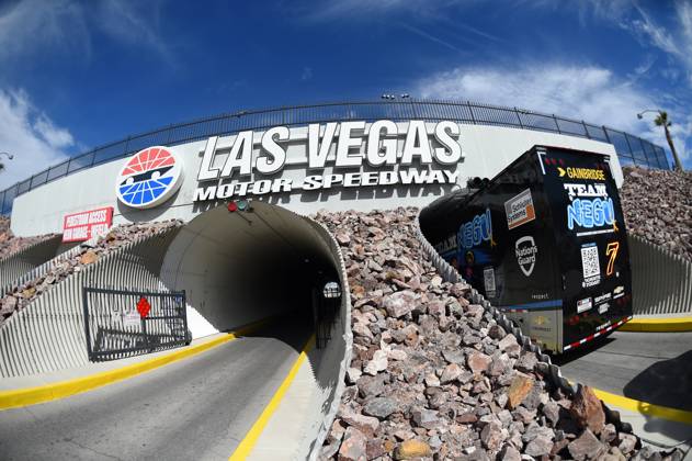 LAS VEGAS, NV - OCTOBER 13: The haulers enter the infield tunnel during ...