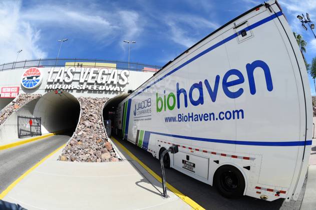 LAS VEGAS, NV - OCTOBER 13: The haulers enter the infield tunnel during ...