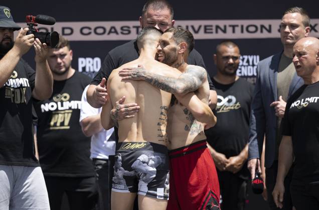 BOXING TSZYU MENDOZA WEIGH IN, Australian boxers Jackson England and Nathaniel Ma are seen during