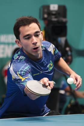 SANTIAGO, CHILE OCT 29: Hugo Marinho de Brasil en accion por los octavos de final en los Juegos