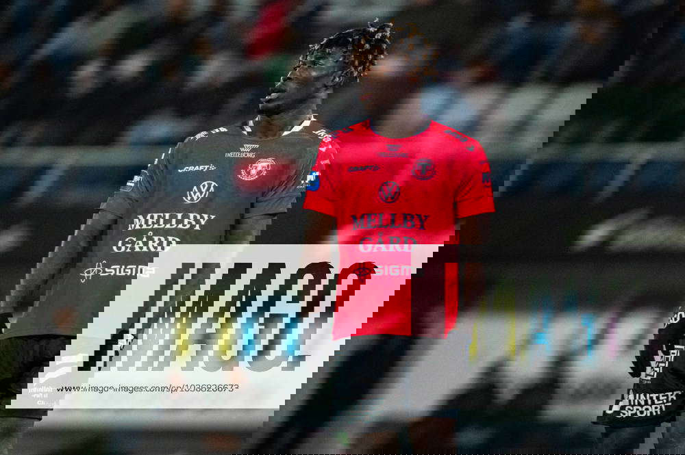 Trelleborgs Abel Ogwuche dips during the Superettan football match ...