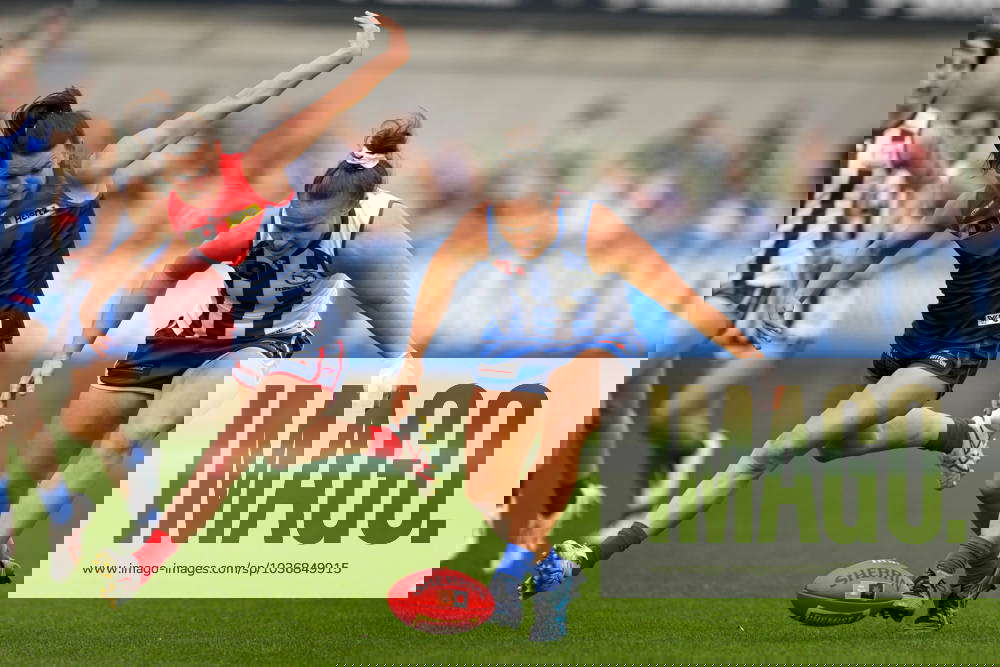 AFLW DEMONS KANGAROOS, Lily Mithen of the Demons and Emma Kearney of ...