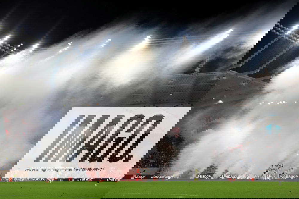 Bosnian fans set off pyro, Bengalo, pyrotechnics, fire, torch, smoke ...