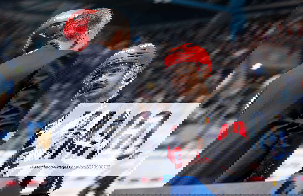 Referee Sirko Hunnius in discussion with Mark French Head Coach, ERC ...