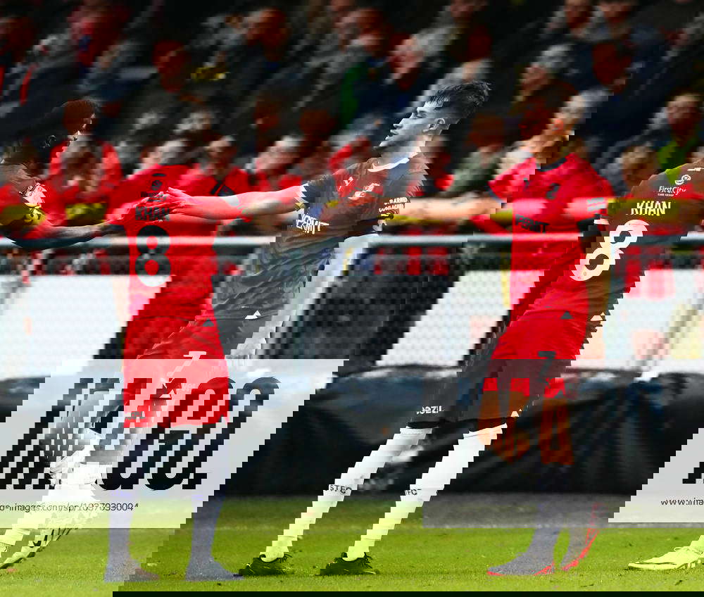 Harrogate Town F.C. v Swindon Town Sky Bet League 2 Jake Young (R) of ...