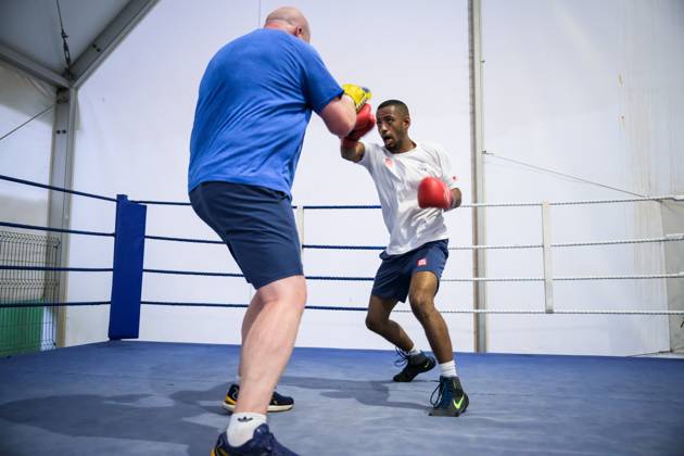 Nebil Ibrahim of Sweden at boxing a training session during Olympic ...