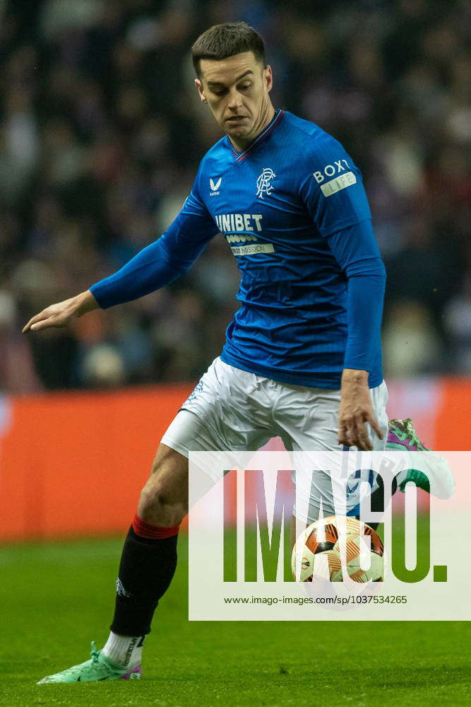 Rangers v Aris Limassol Europa League 30 11 2023. Thomas Lawrence of ...