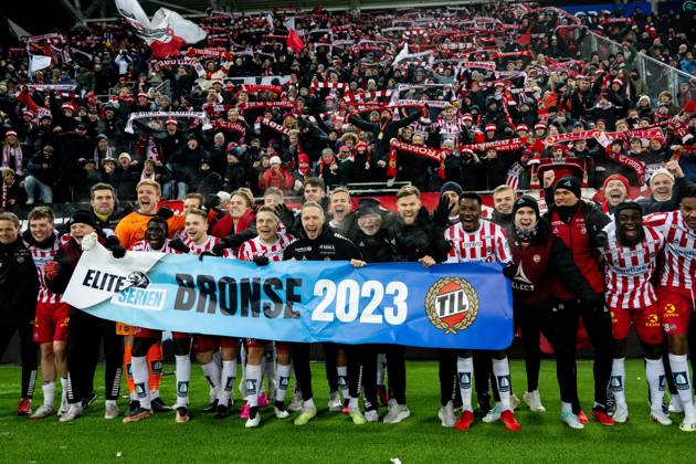 Players of Tromso celebrate the bronze medal after the Eliteserien ...