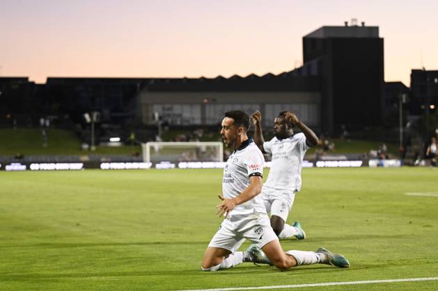 ALEAGUE MACARTHUR ADELAIDE, Zach Clough of United celebrates after ...