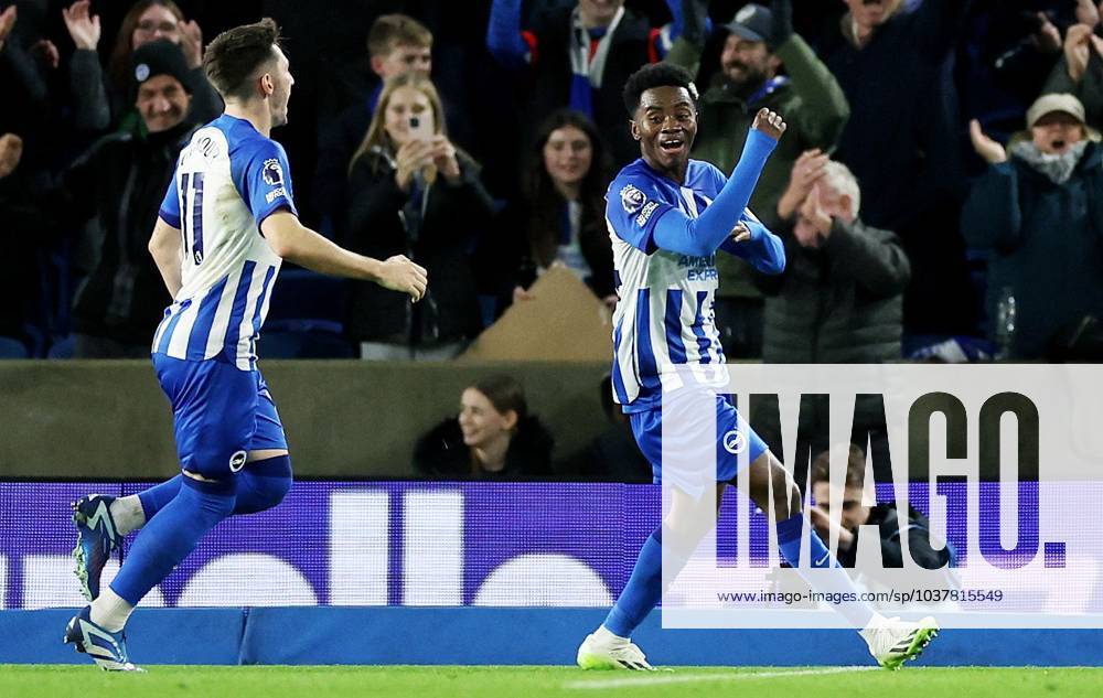 Simon Adingra of Brighton & Hove Albion celebrates scoring a goal after ...