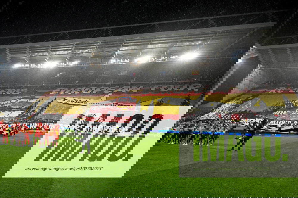 231212 RC Lens vs FC Sevilla fans and supporters of Lens showing a big ...